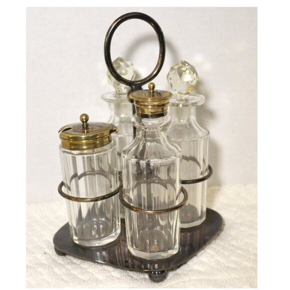 Dining | Vintage Epns 4 Piece Crystal Condiment Set With Holder Dining ...
